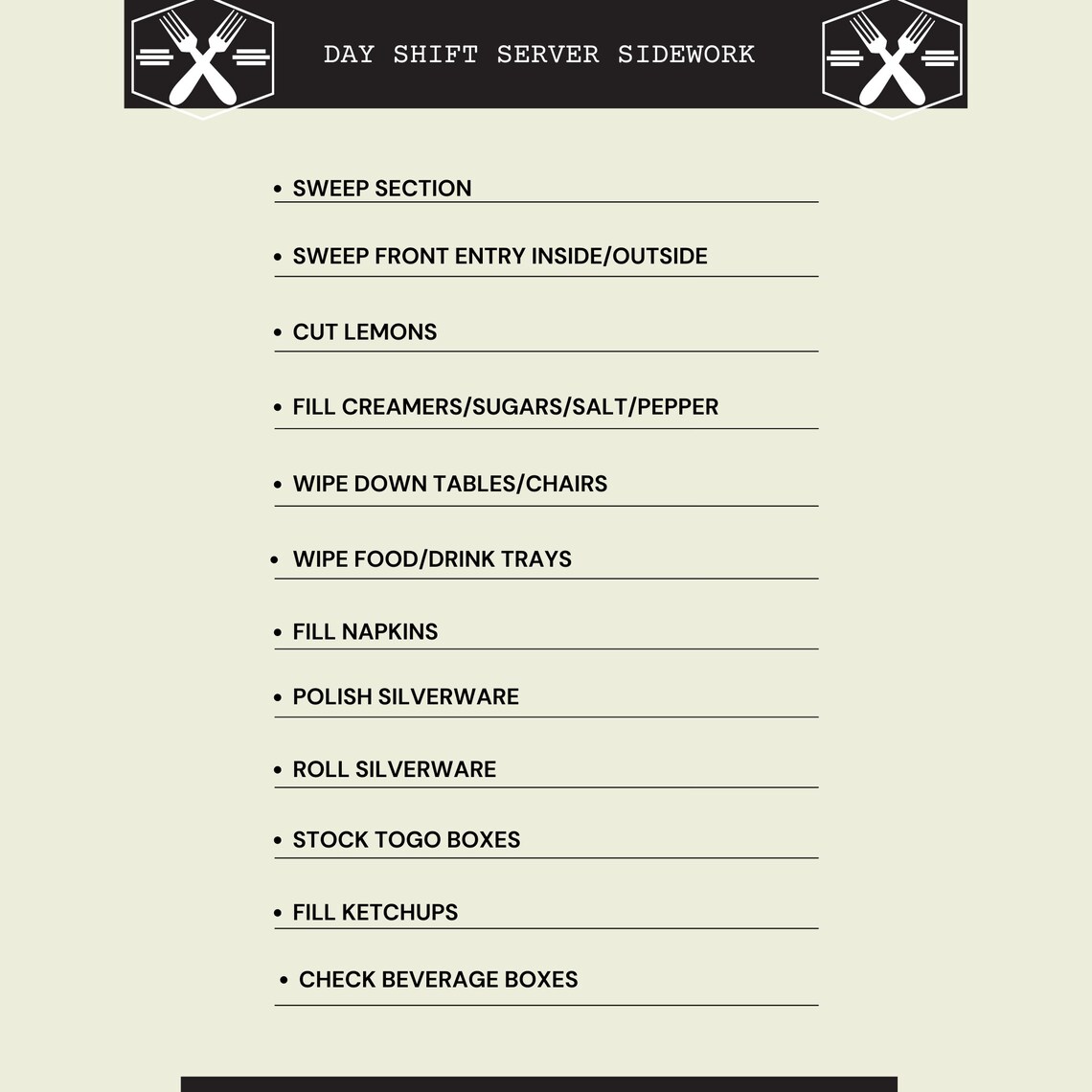 Restaurant Side Work Checklist Template: FOH & BOH (digital Download ...