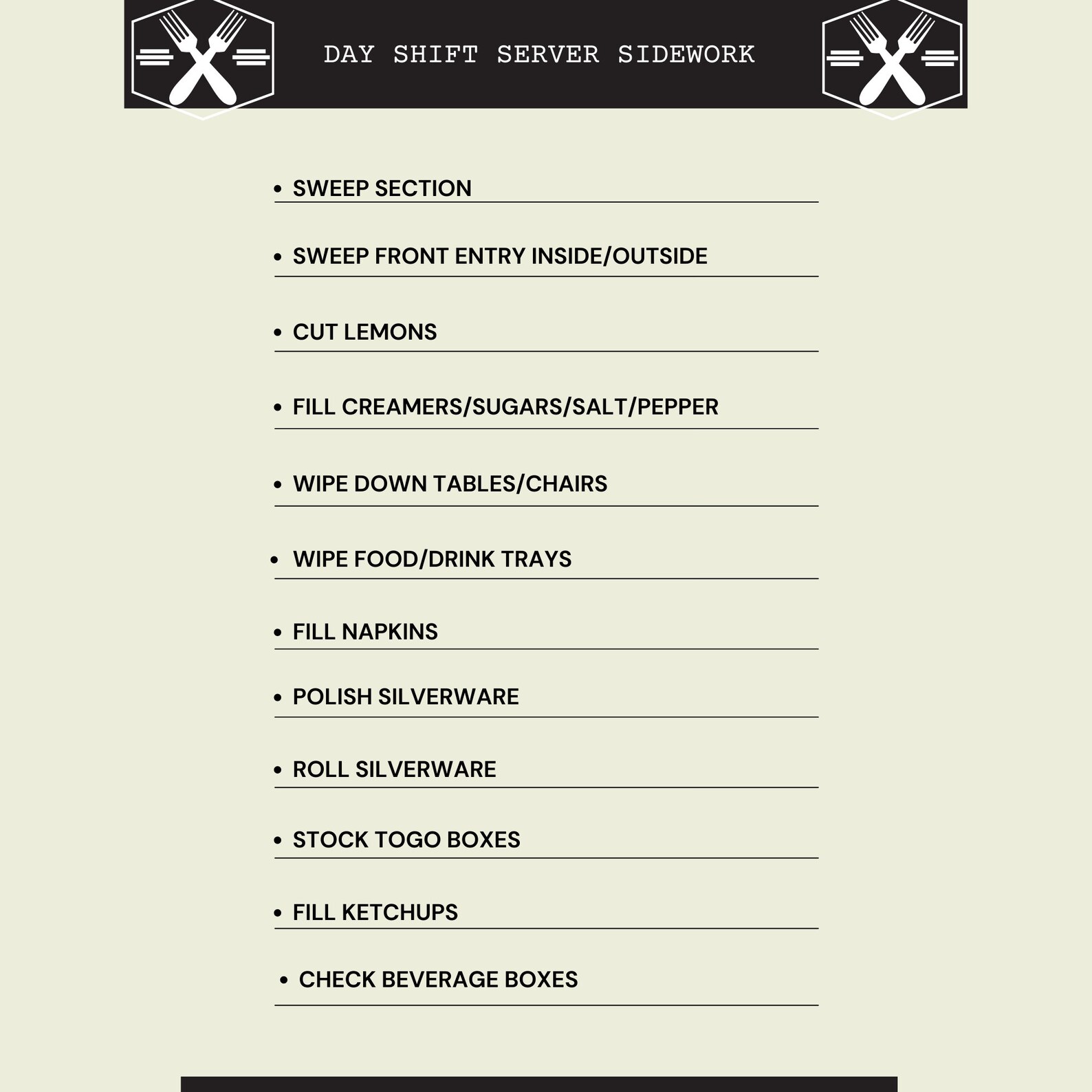 Restaurant Side Work Checklist Template: FOH & BOH (digital Download ...