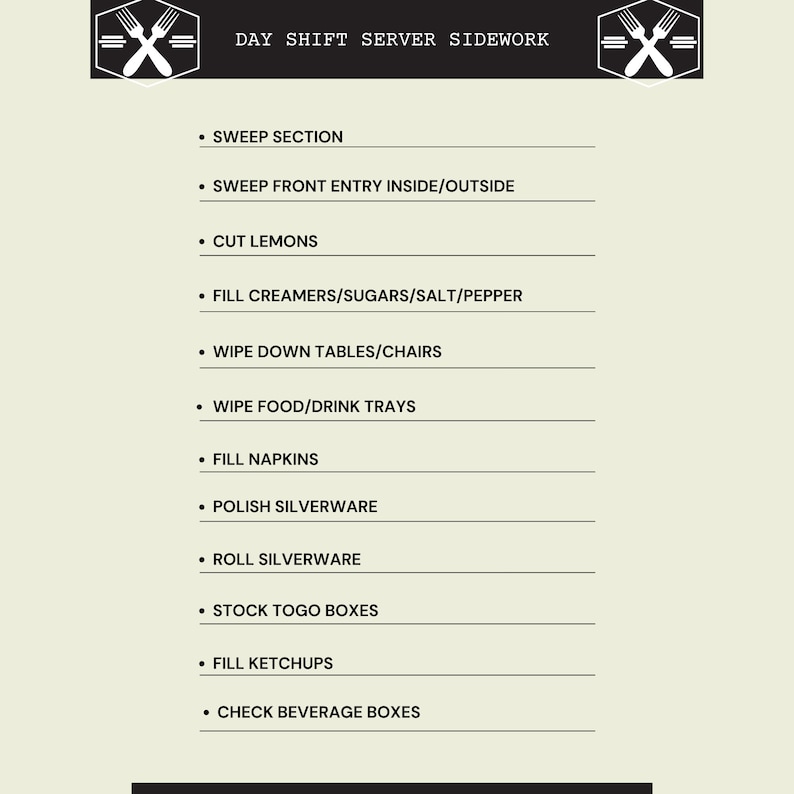 Restaurant Side Work Checklist Template: FOH & BOH Employee Duties ...