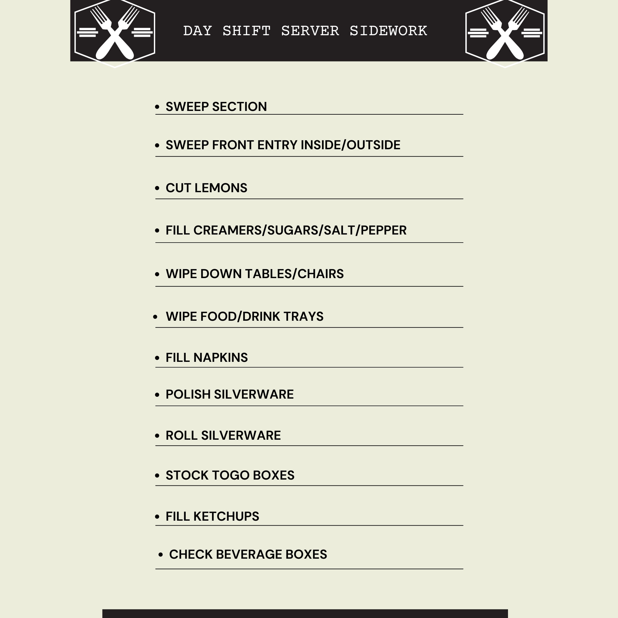 Restaurant Side Work Checklist Template. FOH & BOH Employee Checklist ...