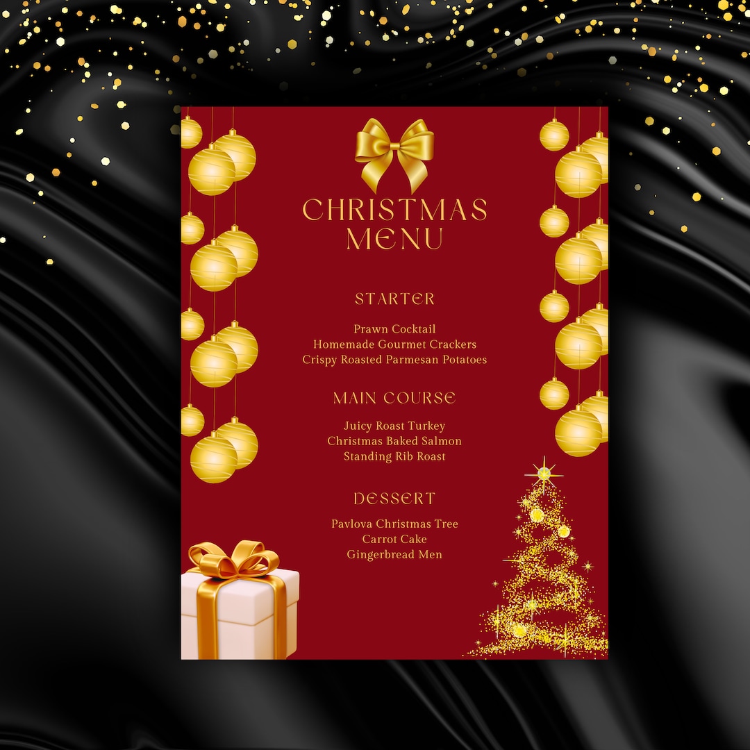 Christmas Menu Template. Editable Holiday Dinner Menu. Printable ...