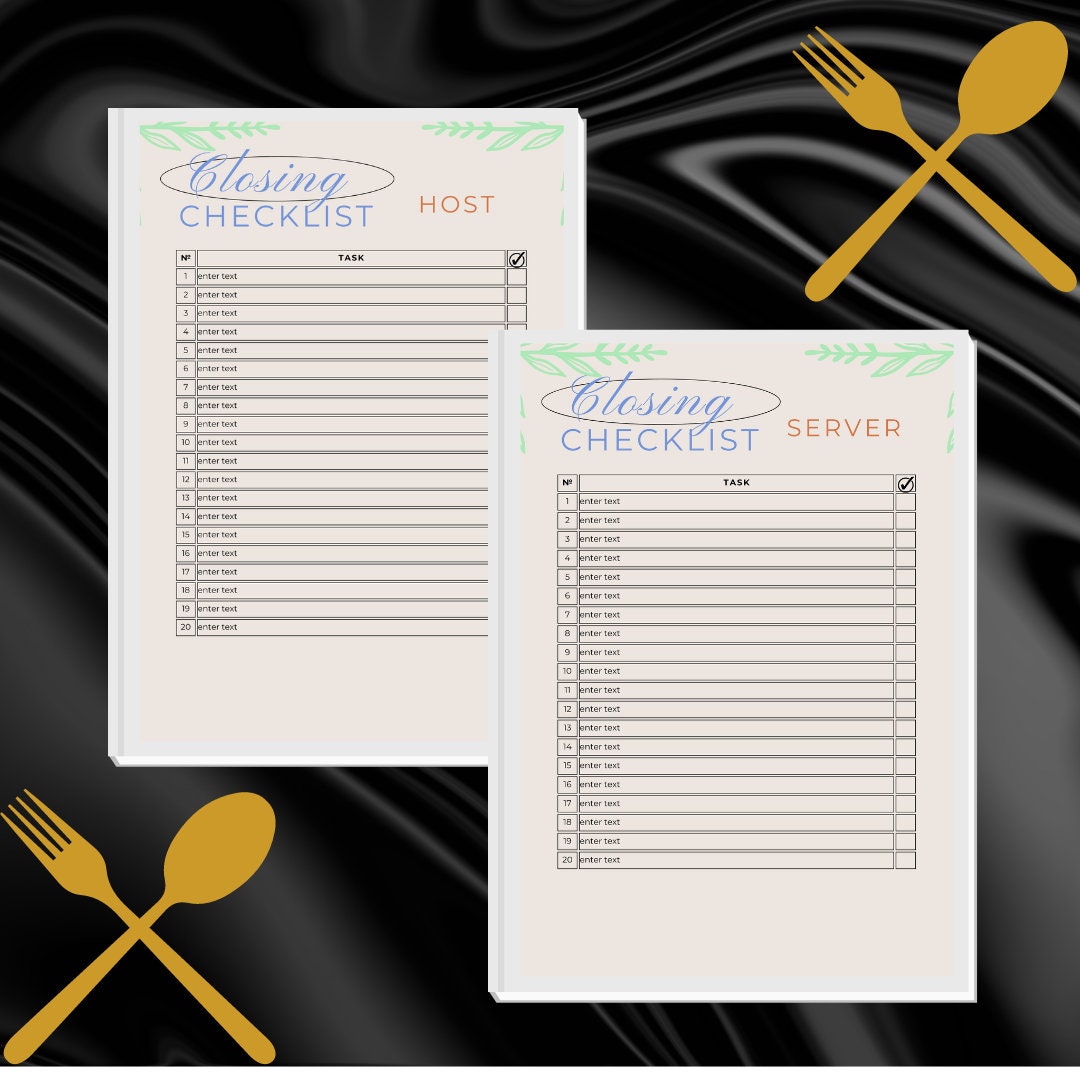 Restaurant Employee Checklist. Opening Checklist. Closing - Etsy