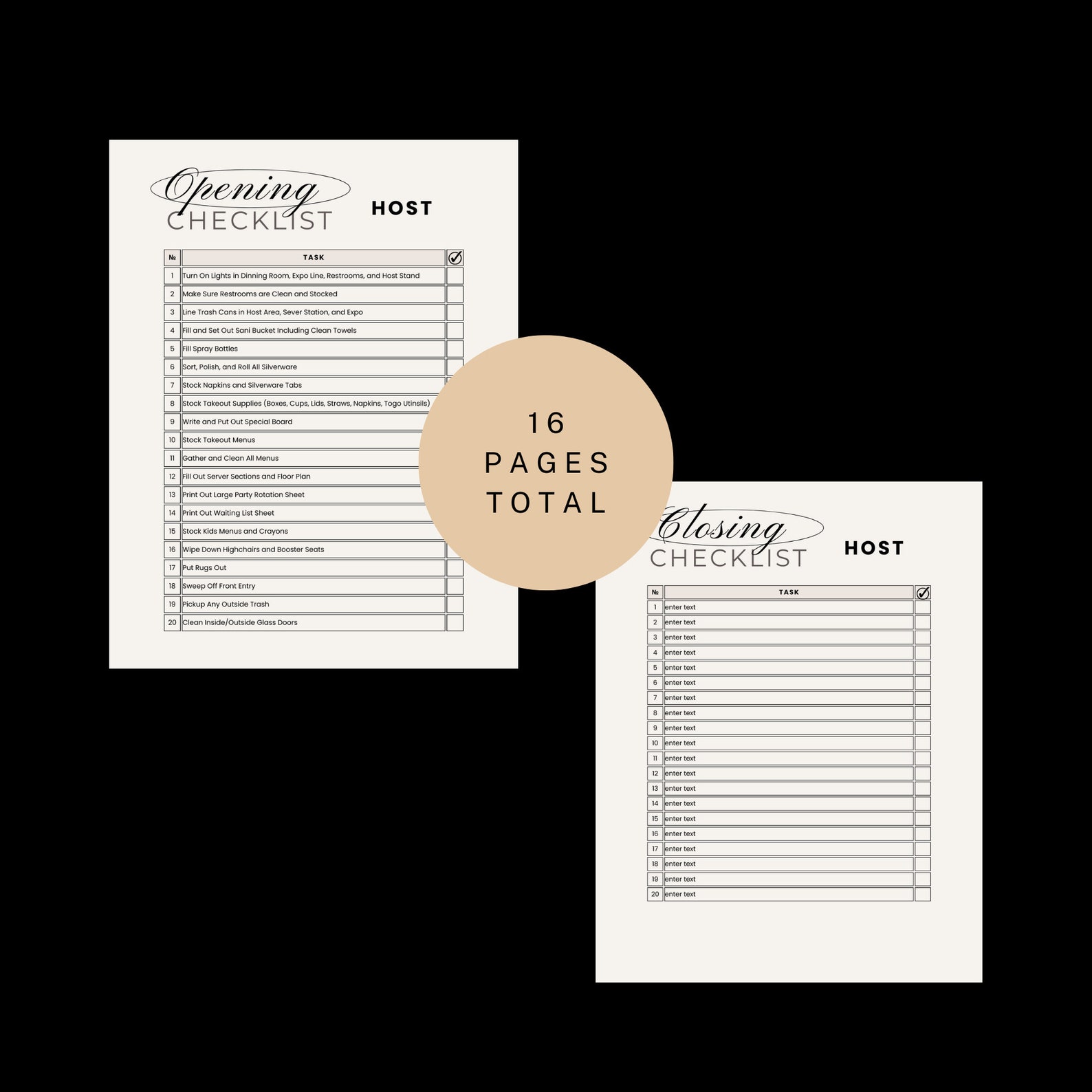 Restaurant Employee Checklist for Opening & Closing Tasks. - Etsy