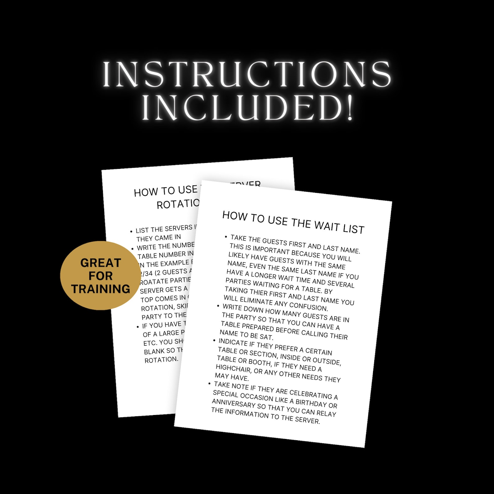 Restaurant Server Rotation & Wait List Template (digital Download) - Etsy