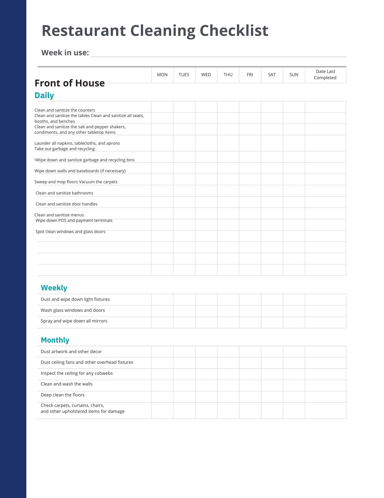 Restaurant Cleaning Checklist: Editable Canva Template (digital ...