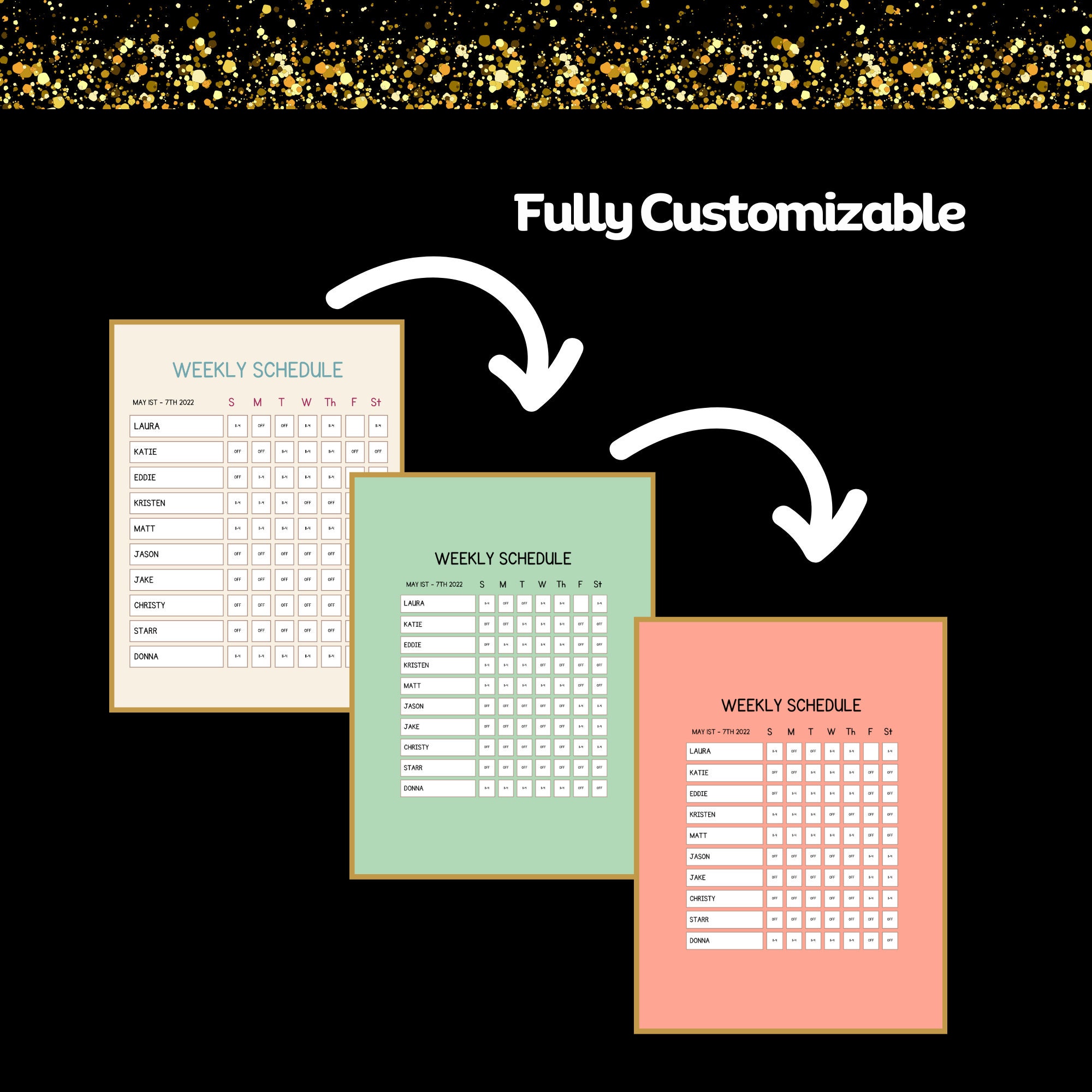 Employee Weekly Work Schedule Template. Instant Print. Editable. - Etsy