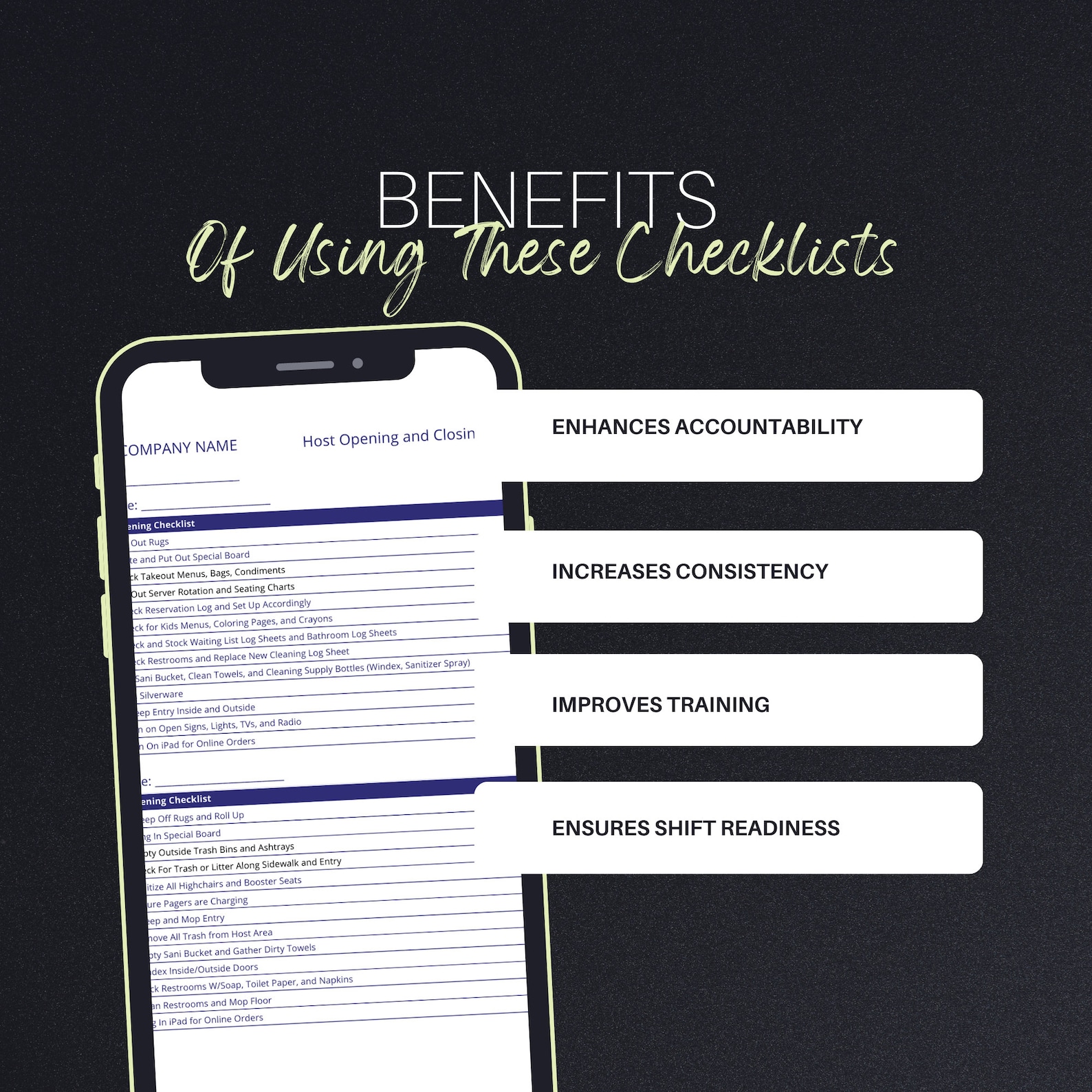 FOH Opening & Closing Checklist Template. Server Sidework. Bartender ...