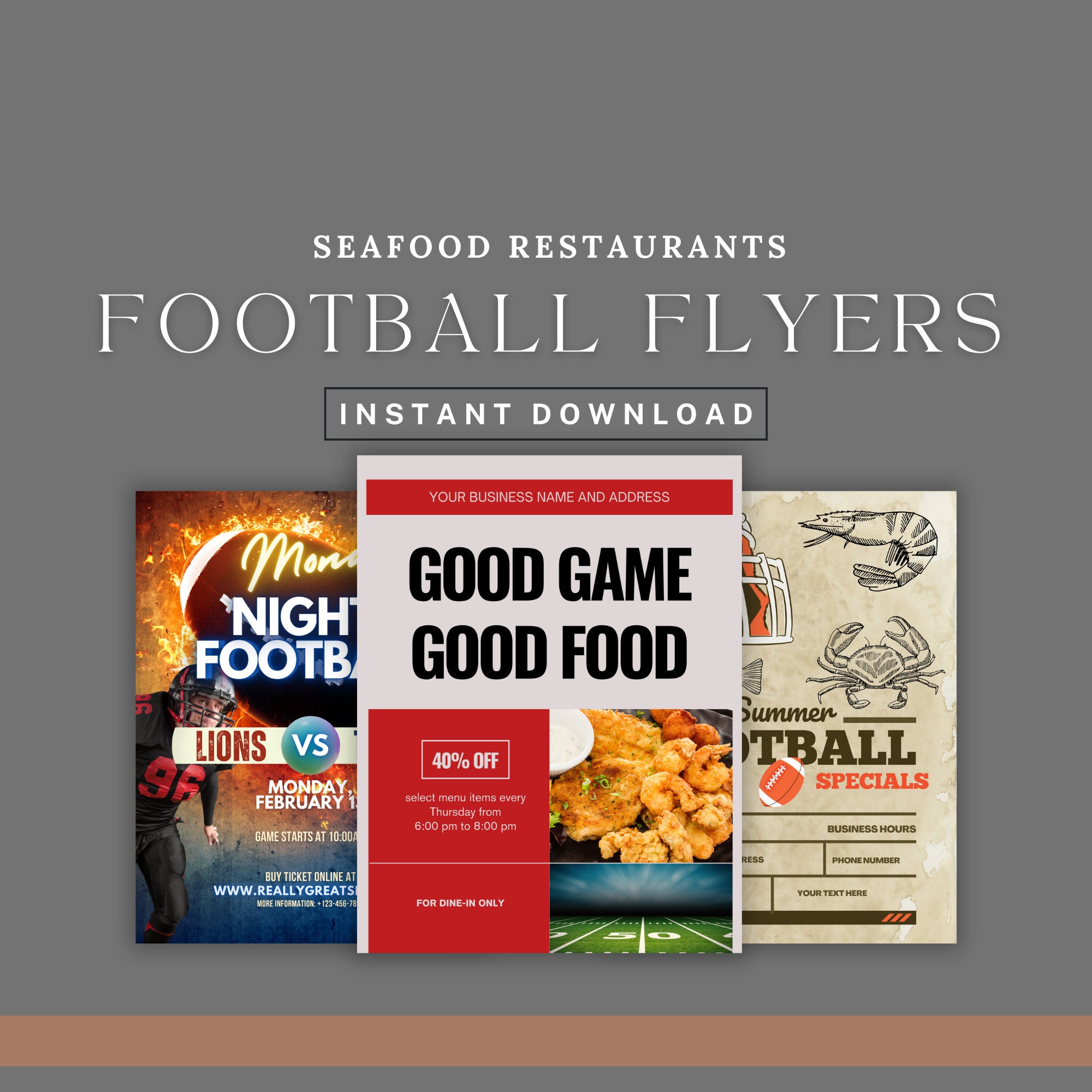 Football Flyers for Seafood Restaurants. Instant Print Digital Download ...