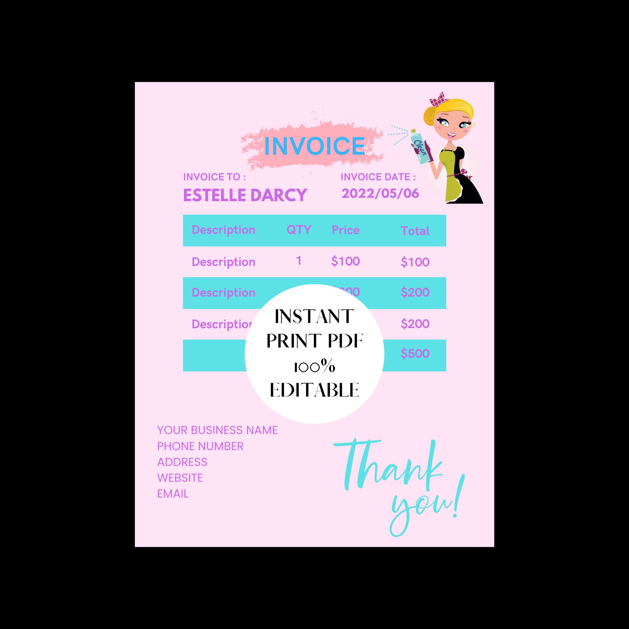 Printable Cleaning Invoice. Cleaning Business Invoice Template ...