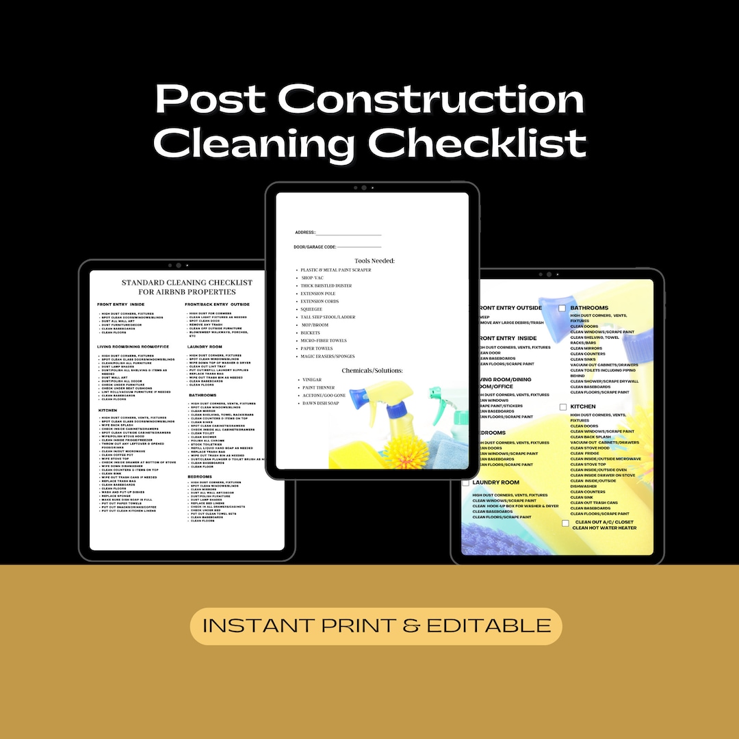 Post Construction Cleaning Checklist. Printable. Editable. - Etsy