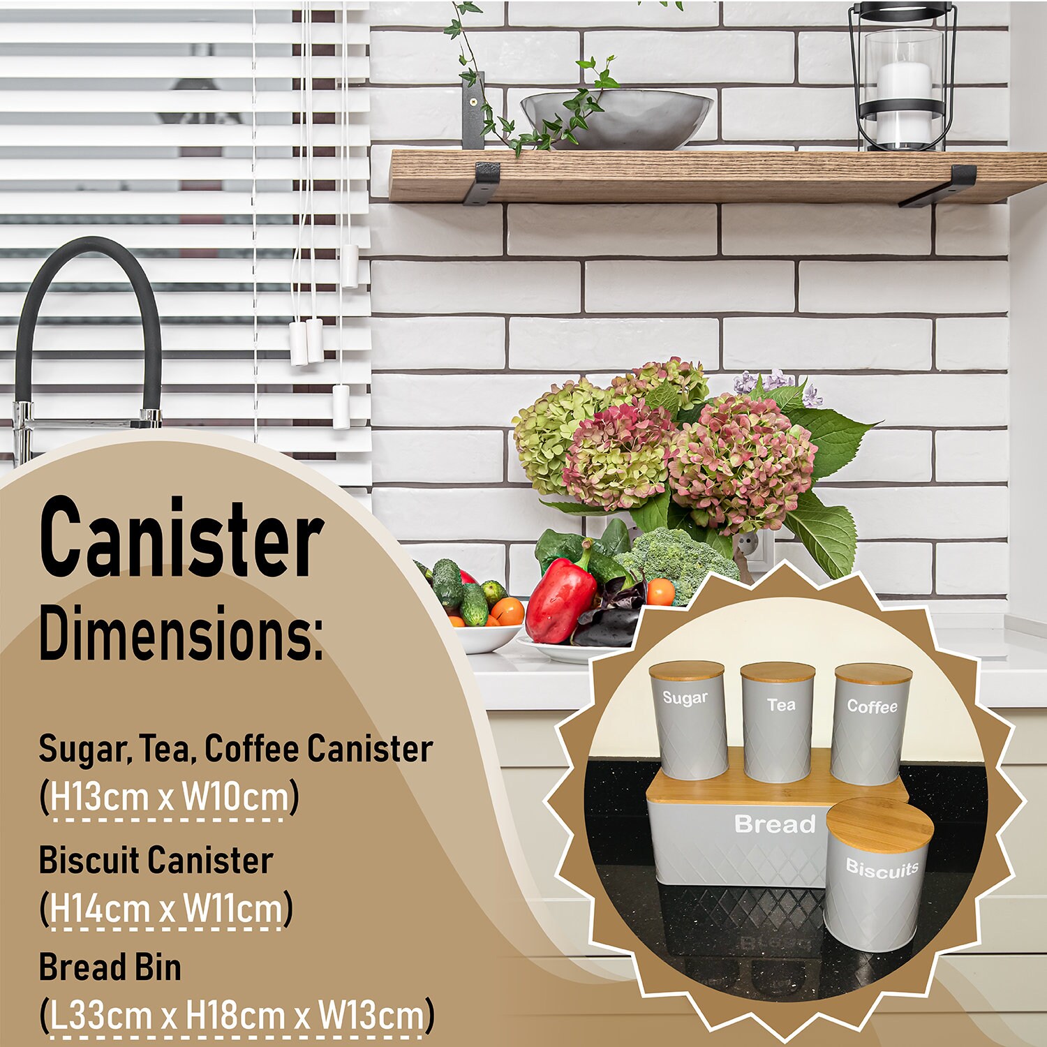 Tea Coffee Sugar Canisters Set for Kitchen, Stackable Tea Coffee and ...