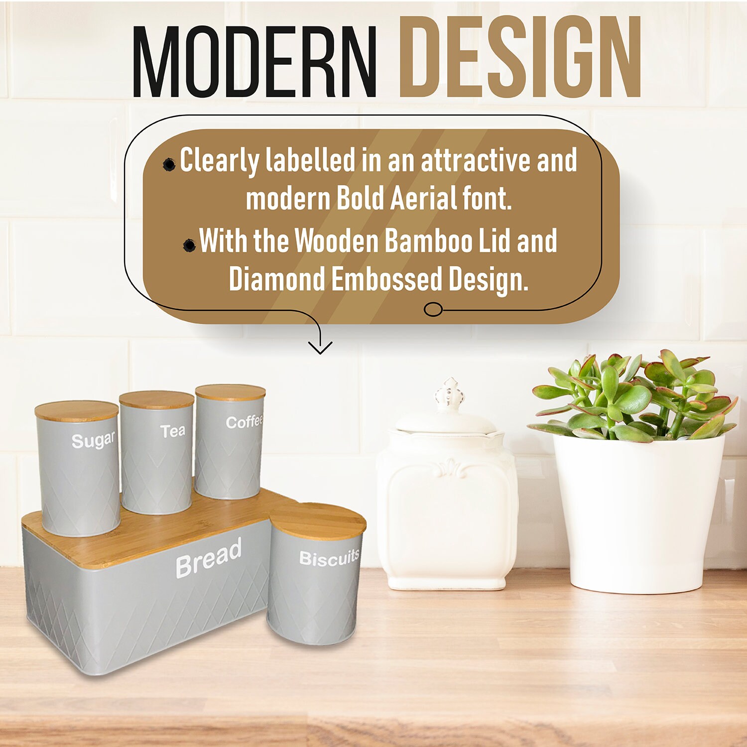 Tea Coffee Sugar Canisters Set for Kitchen, Stackable Tea Coffee and ...