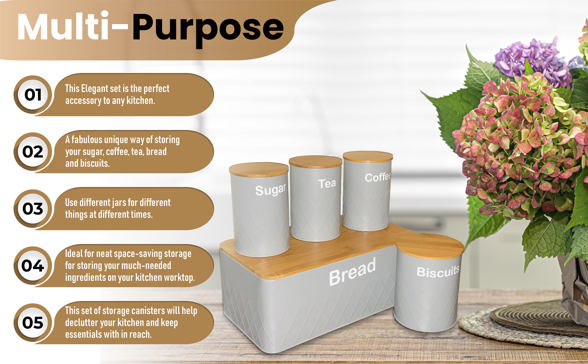 Tea Coffee Sugar Canisters Set for Kitchen, Stackable Tea Coffee and ...