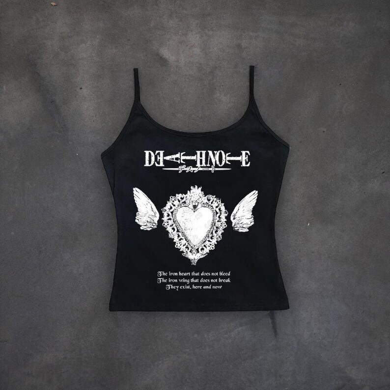 Y2k 2000s Death Note Tank Top Summer Vintage Crew Neck Crop Tops ...