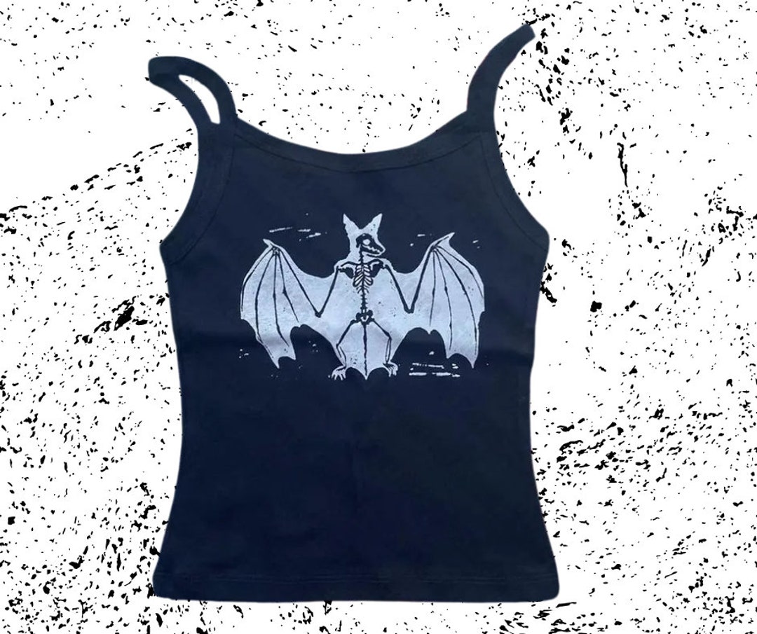 Skeleton Bat Horror Crop Top Goth Bat Y2K Style Crop Tops T-shirt Short ...