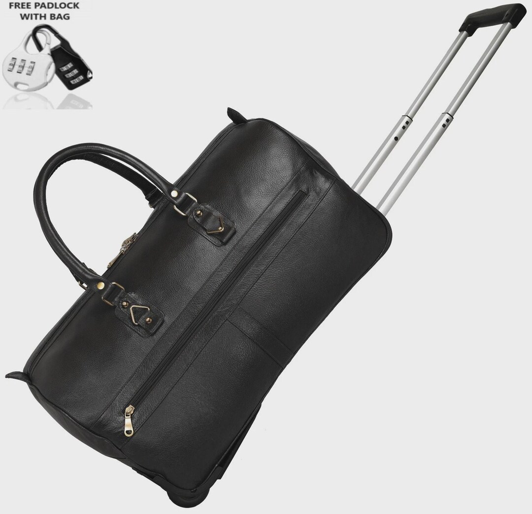 Real Leather Duffel Trolley Bag 37L Rolling Weekender for Holiday ...