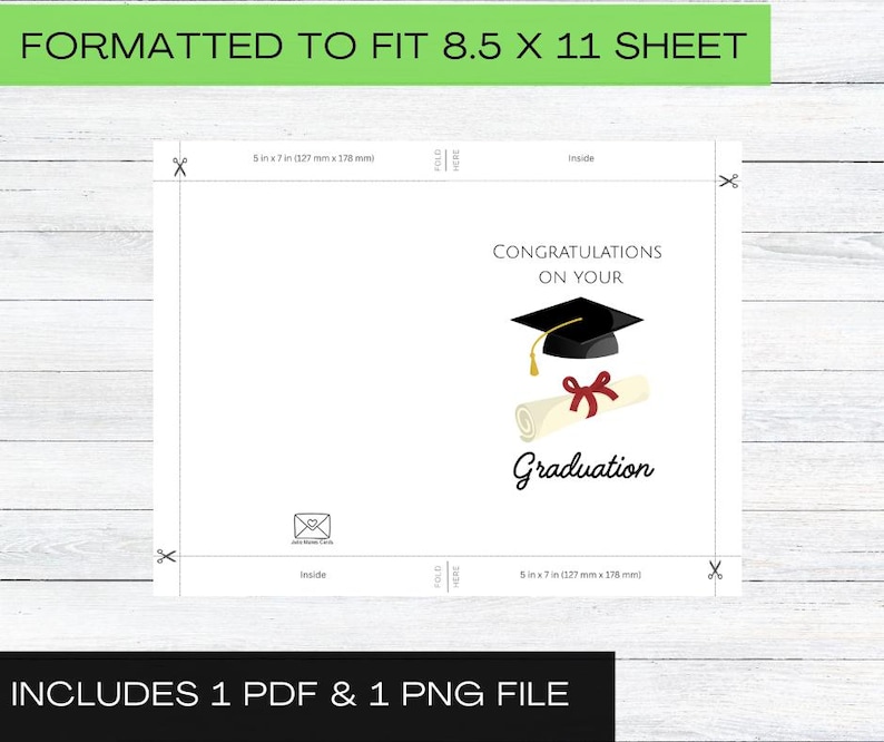 Printable Graduation Card | Congratulations Cap and Diploma | 5x7 PDF ...