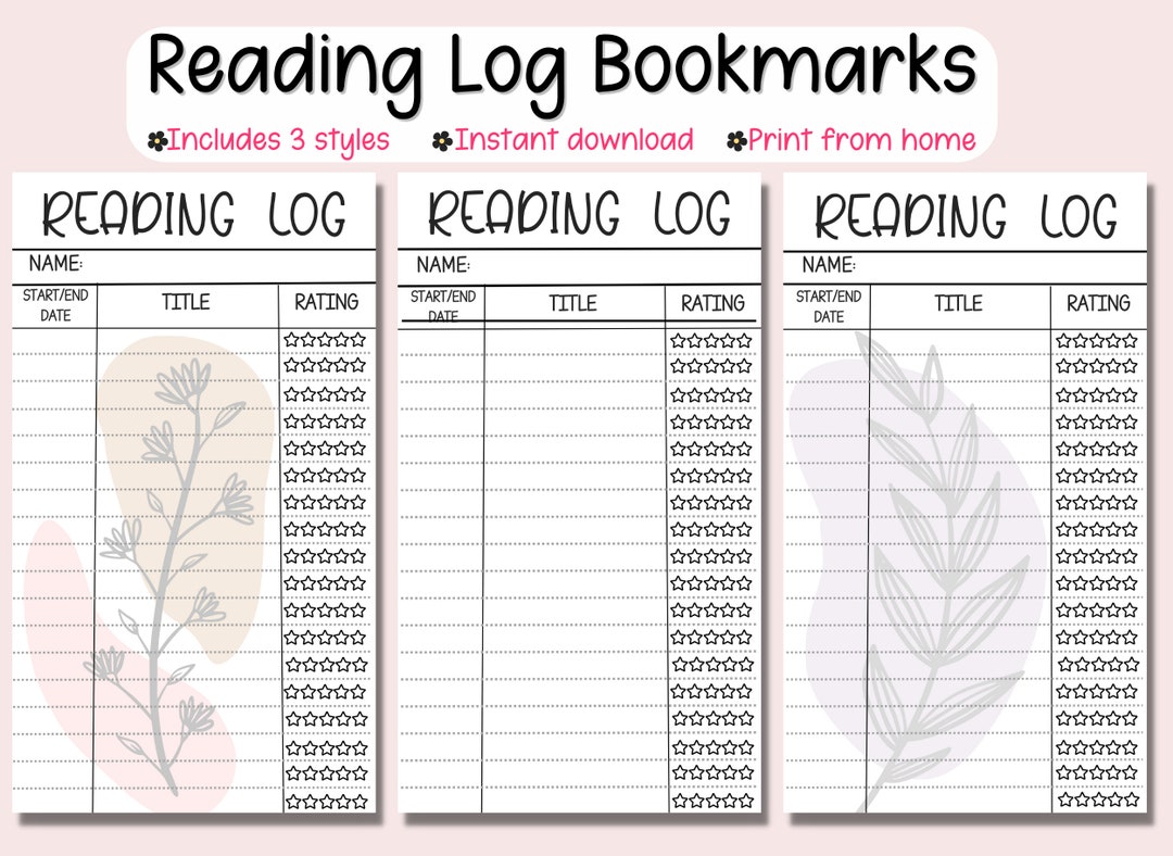 Reading Log Bookmark / Reading Tracker / Printable Reading Bookmark ...