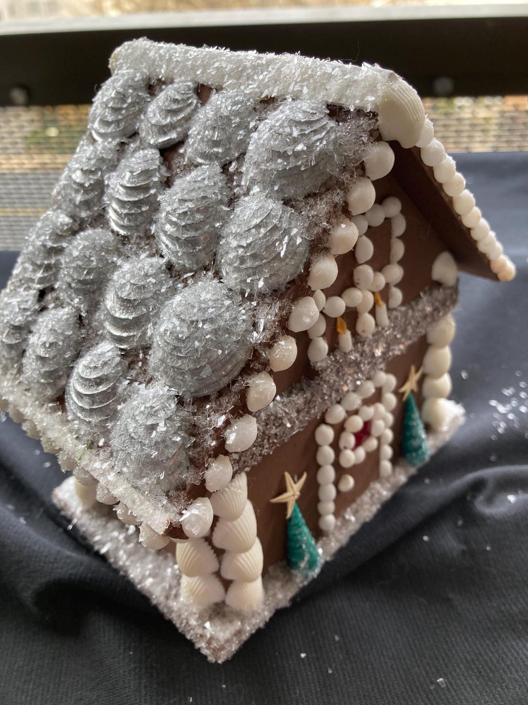 Faux Gingerbread Cottage /silver Venus Shell Roof /"candles" in Windows ...