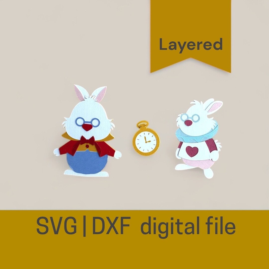 White Rabbit, Layered Digital Cute File| Wonderland| Cake Topper ...