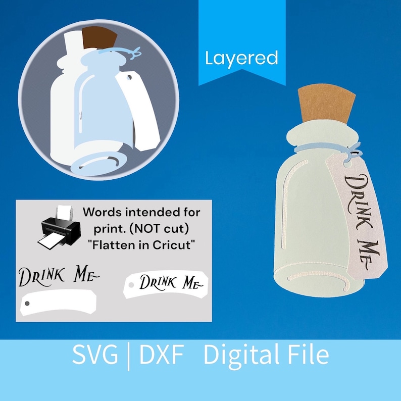 Drink Me Bottle Digital Cut File| SVG DXF| Tea Party Decor| Cupcake ...
