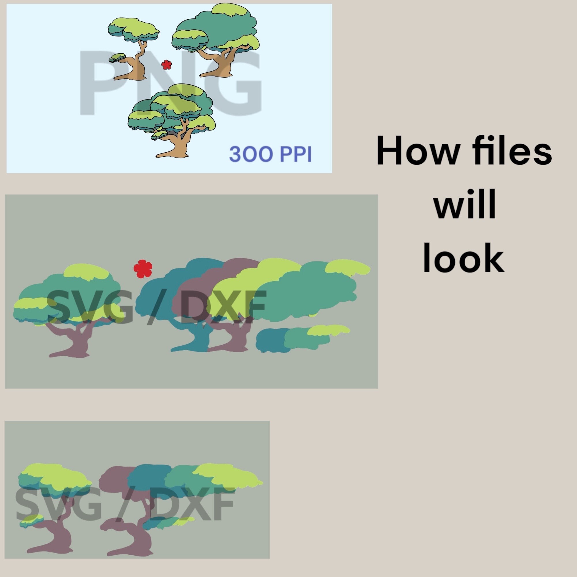 Layered Tree, Simple Digital File SVG and DXF and PNG Cupcake Cake ...