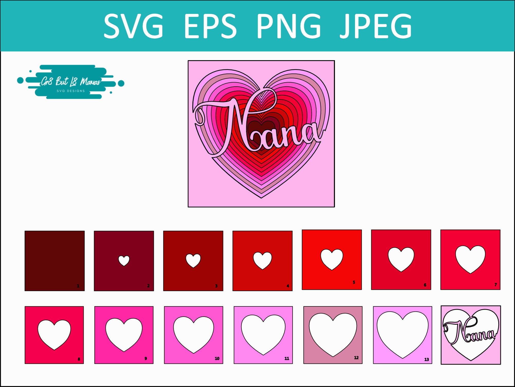 3D Shadow Box Nana Hearts SVG/PNG Cut Files | Mother's Day | Valentine ...