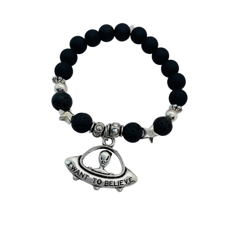 Handmade Beaded Bracelet Alien Ufo Black Silver Space - Etsy