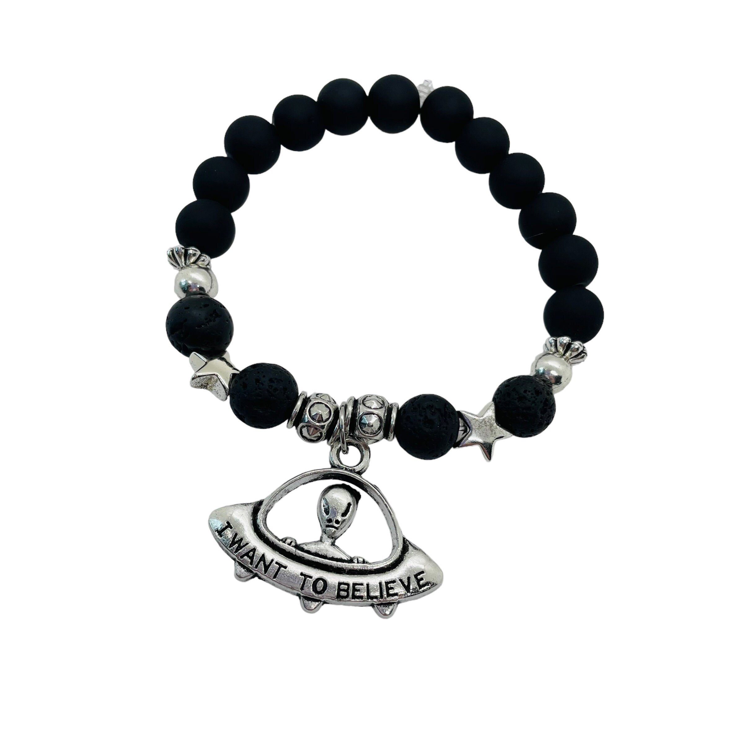 Handmade Beaded Bracelet Alien Ufo Black Silver Space - Etsy