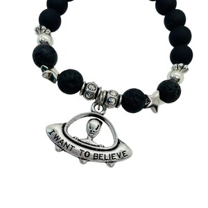 Handmade Beaded Bracelet Alien Ufo Black Silver Space - Etsy