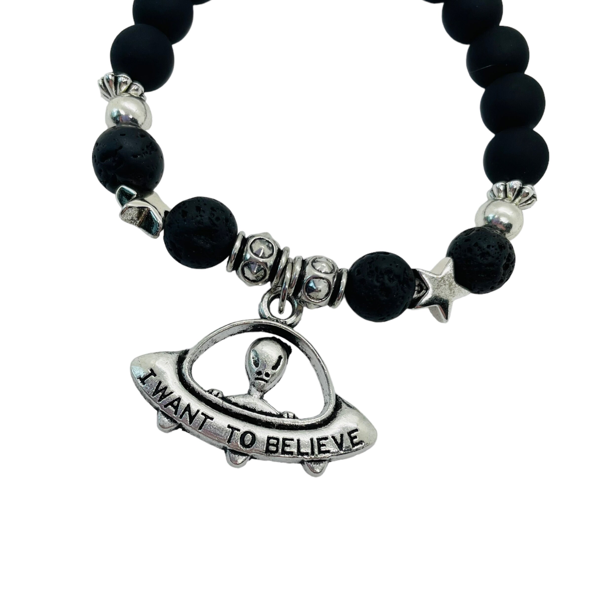 Handmade Beaded Bracelet Alien Ufo Black Silver Space - Etsy