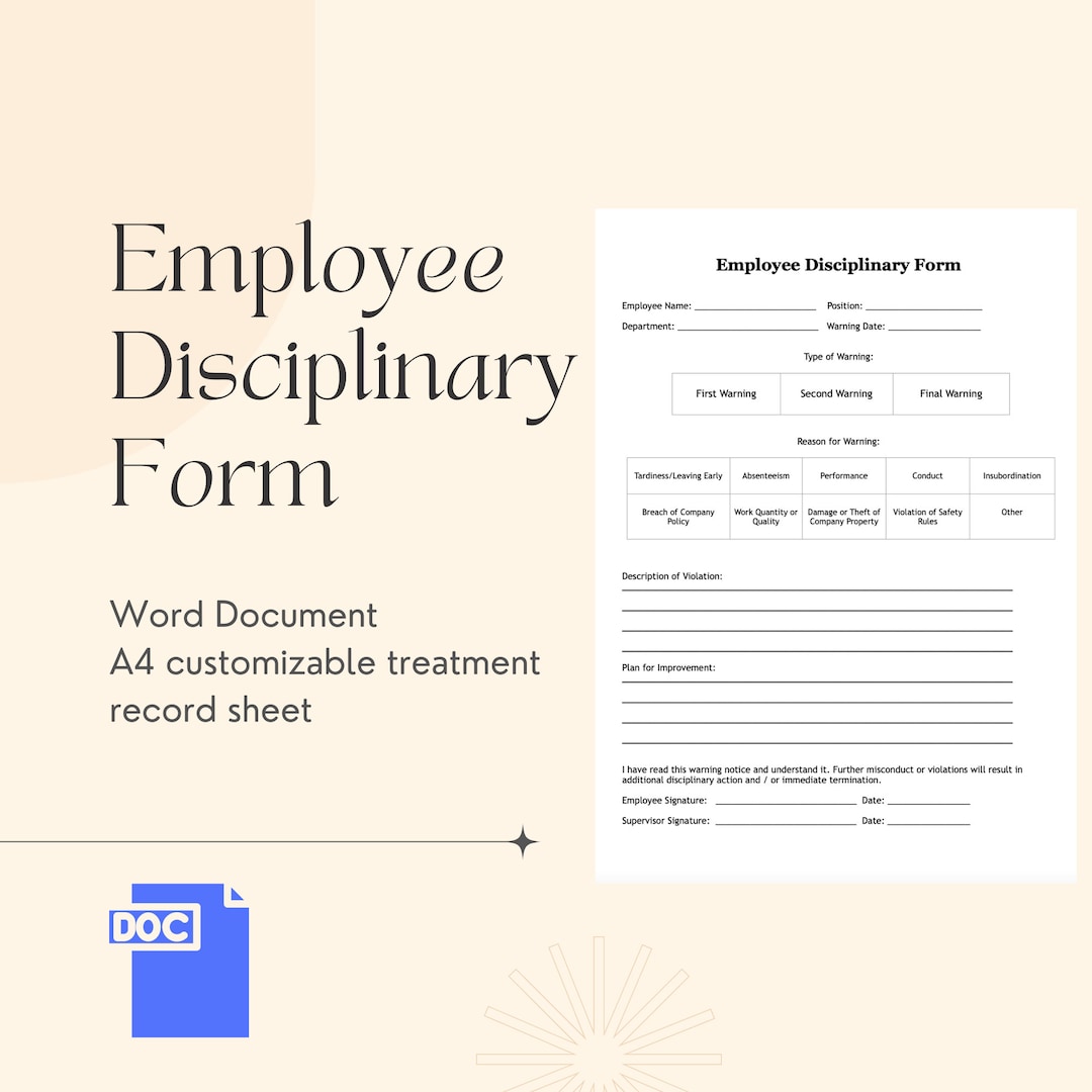 Editable Employee Disciplinary Form - Etsy