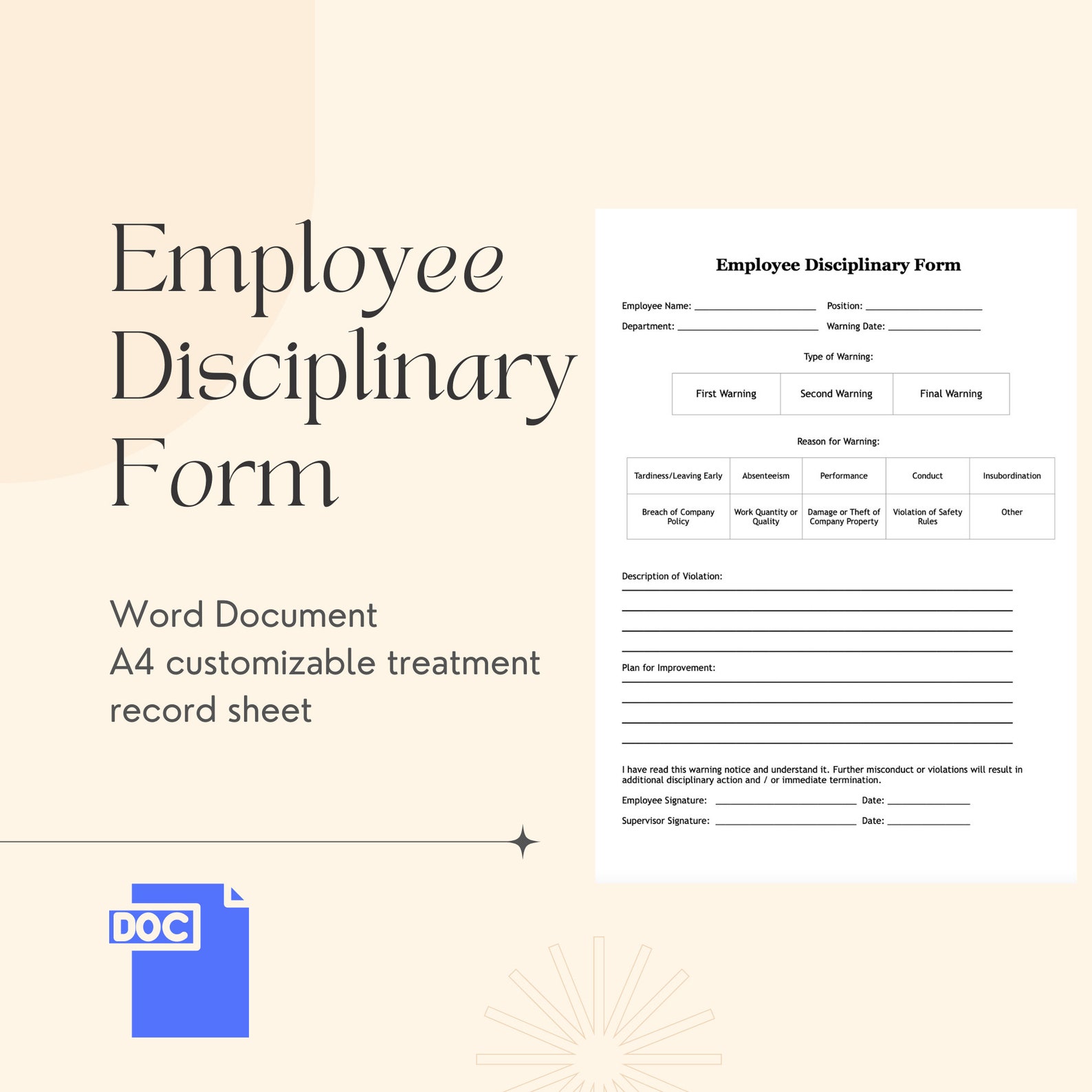 Editable Employee Disciplinary Form - Etsy