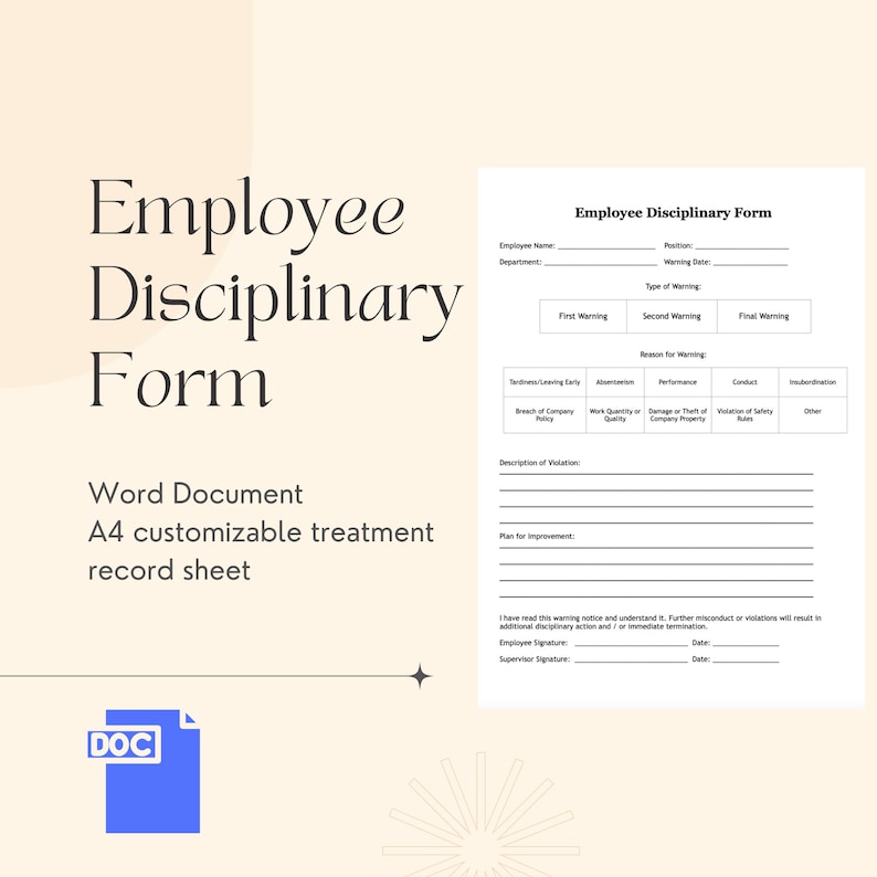 Editable Employee Disciplinary Form - Etsy