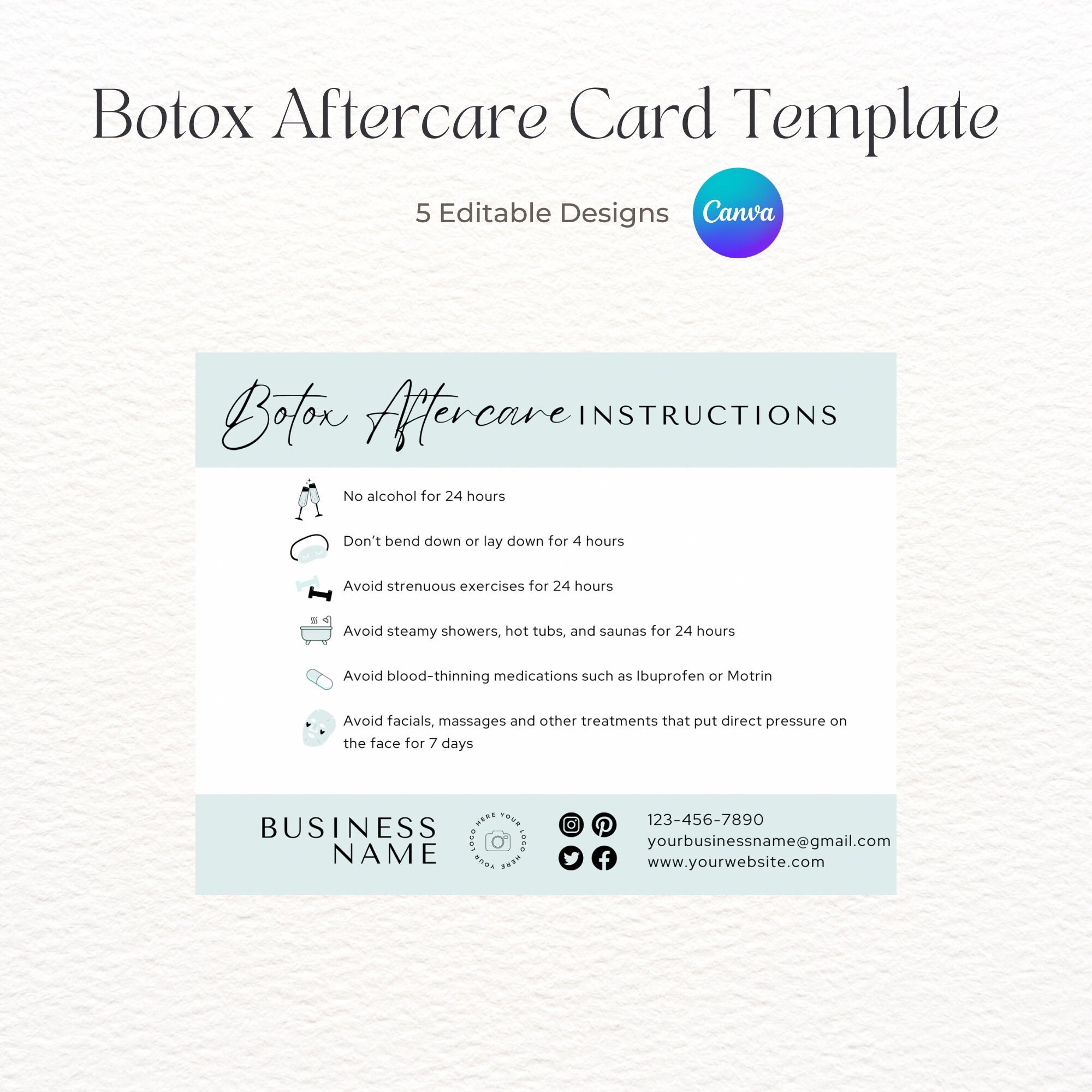 Botox Aftercare Card Template (editable on Canva) - Instant Download - Etsy