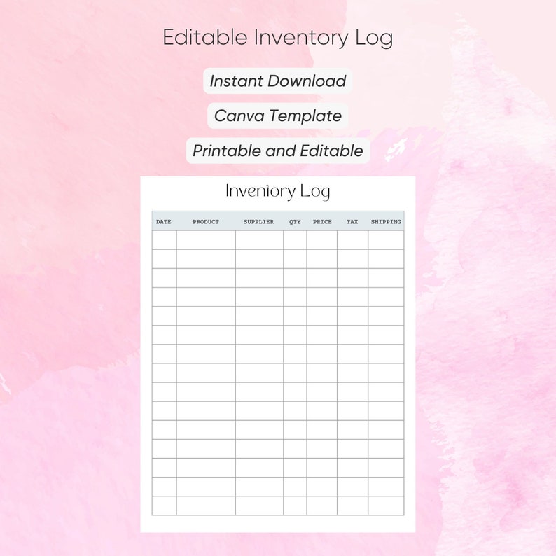 Inventory Management Template | Digital Download | Editable | Simple ...