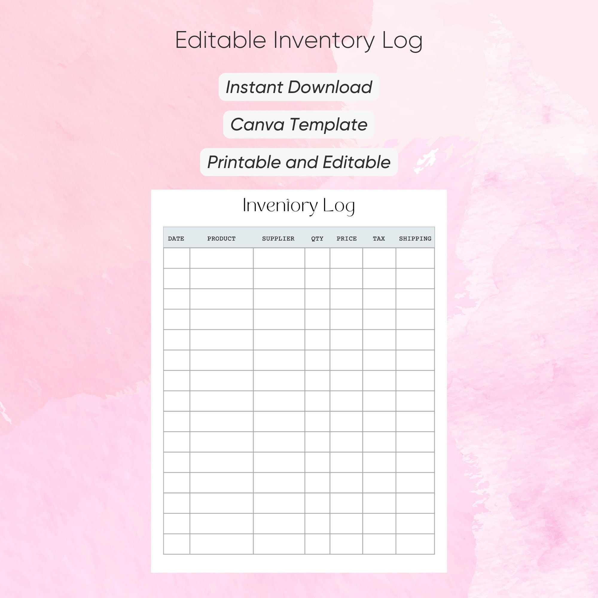 Inventory Management Template | Digital Download | Editable | Simple ...