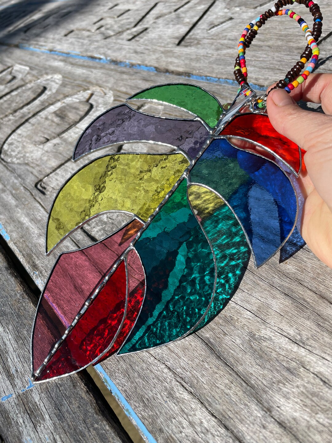 Rainbow Leafy Leadlight Suncatcher - Etsy Australia