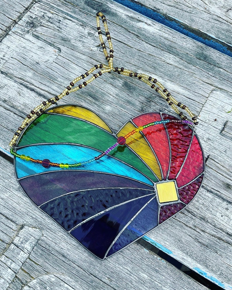 Rainbow Heart Leadlight Suncatcher - Etsy