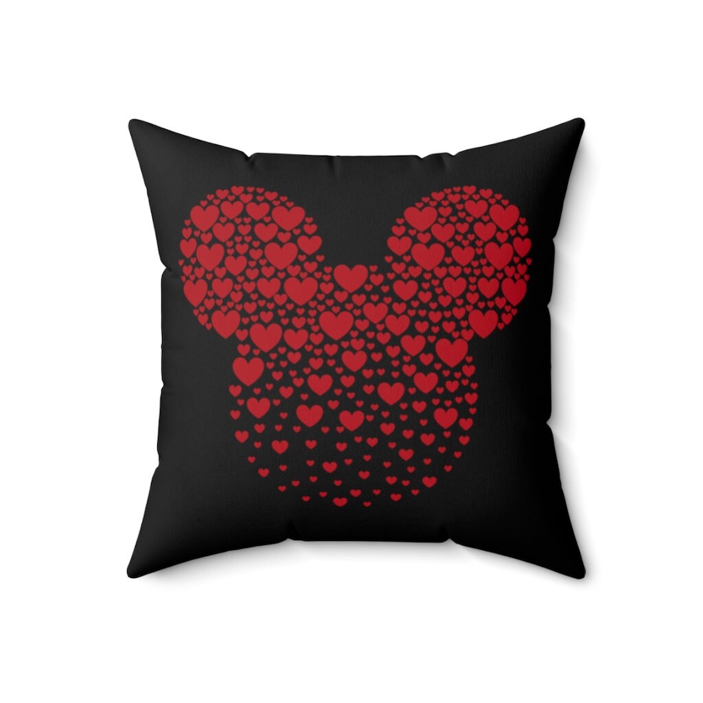 Mickey Mouse Heart With Black Background Spun Polyester Square - Etsy