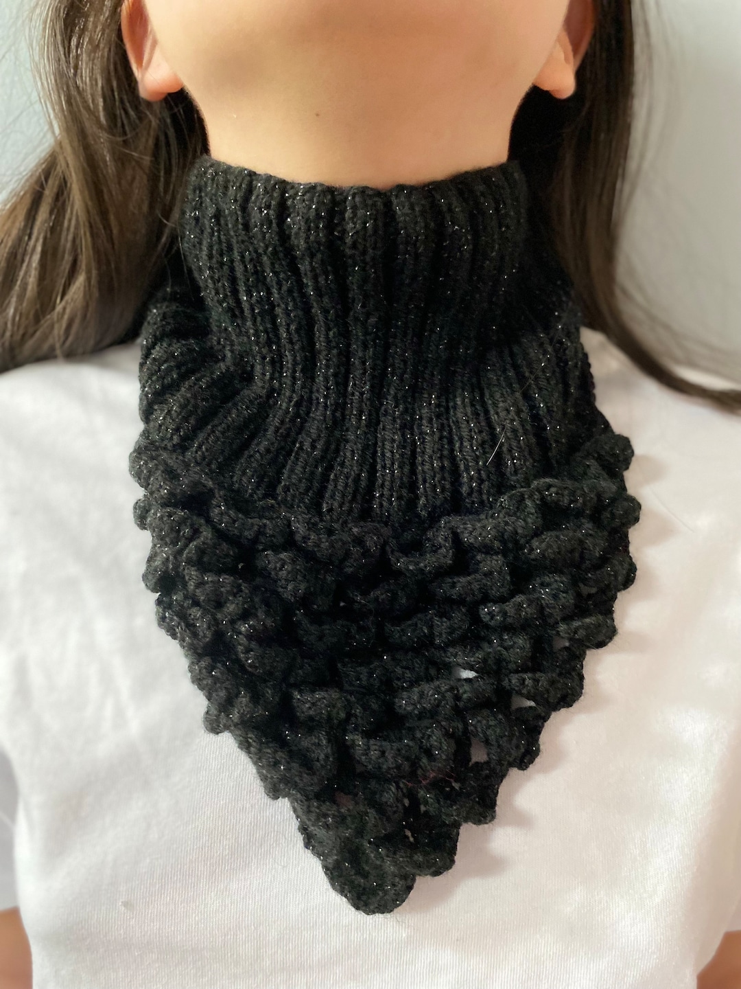 Black Knitted Collar Scarf for Neck and Chest, Fancy Neck Cover ...