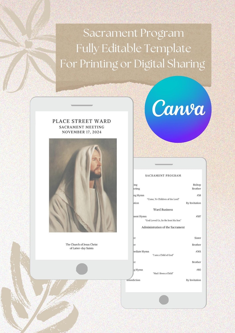 Simple Sacrament Meeting Program Template - Etsy