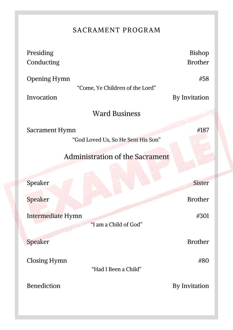 Simple Sacrament Meeting Program Template - Etsy