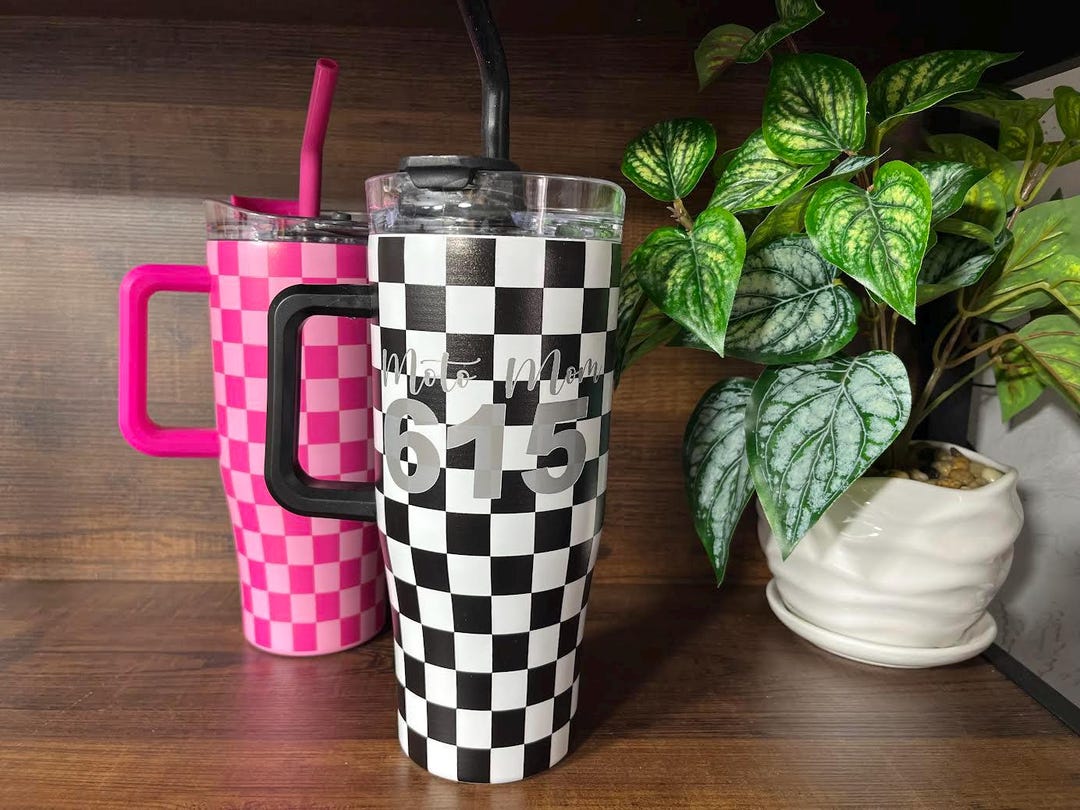 Moto Mom Checkered Flag Tumbler - Etsy