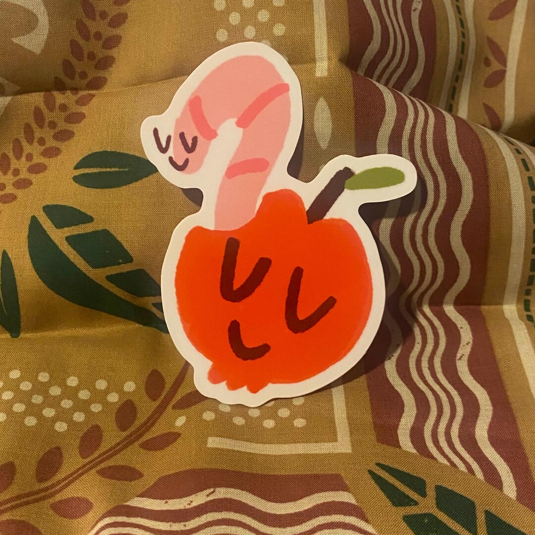 Apple and Worm 3" Sticker - Etsy