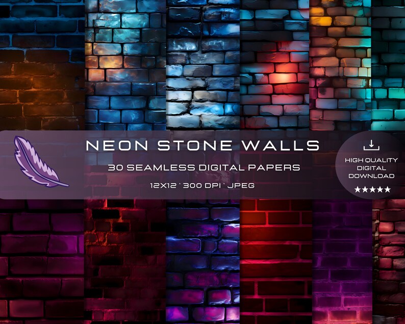 30 Neon Stone Walls Seamless Patterns for Commercial Use, High-quality ...