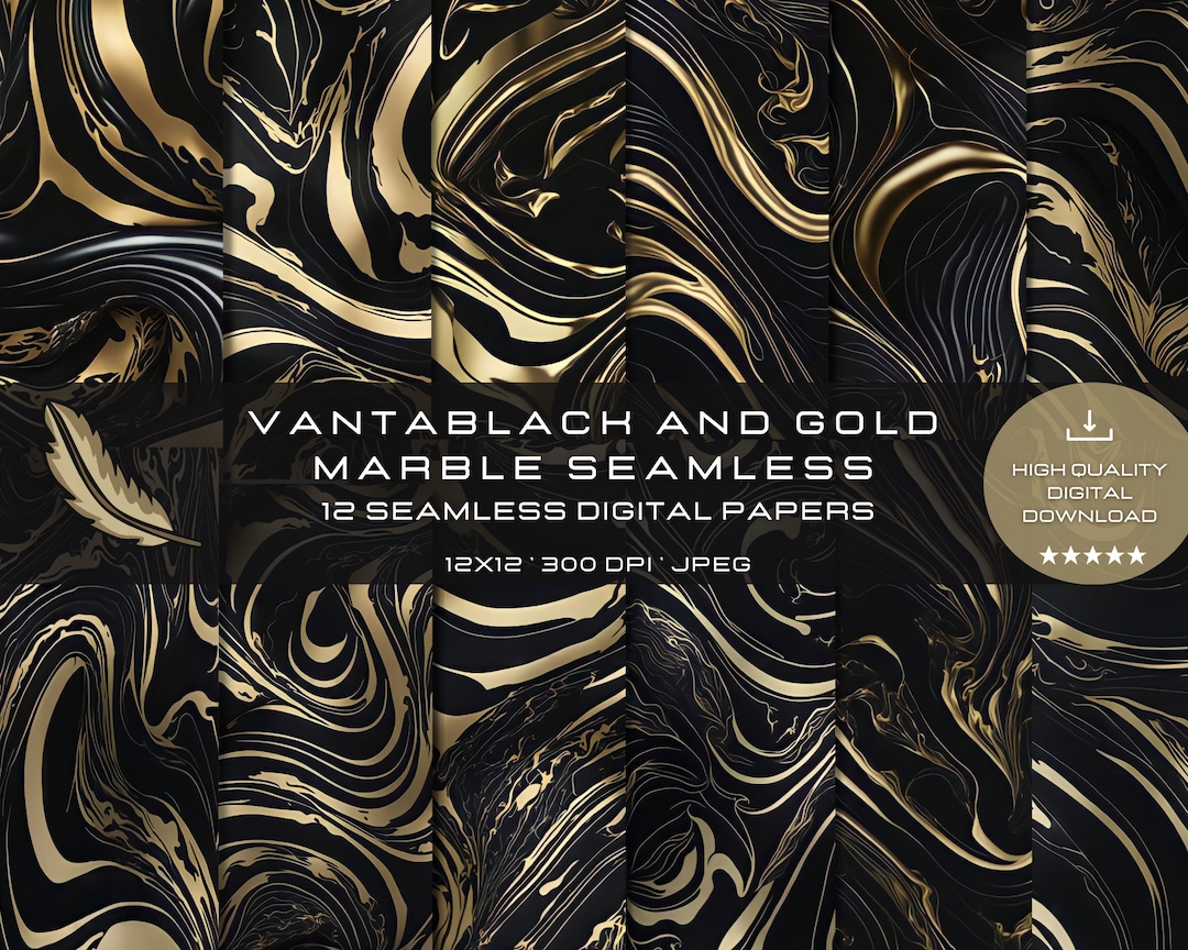 12 Vantablack and Gold Marble Abstract Seamless Patterns for Commercial ...