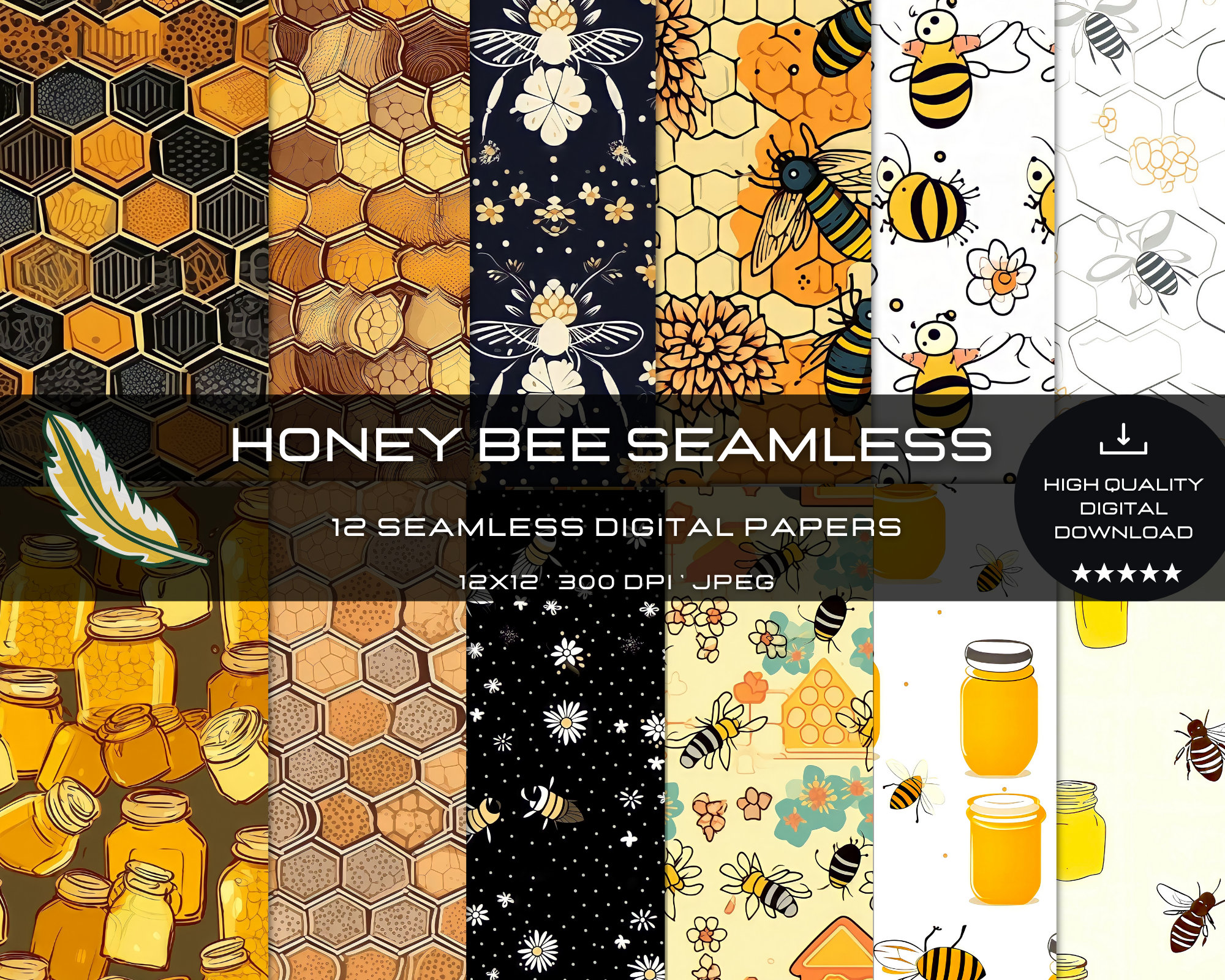 12 Honey Bee Seamless Patterns, Perfect for Digital Scrapbooks ...