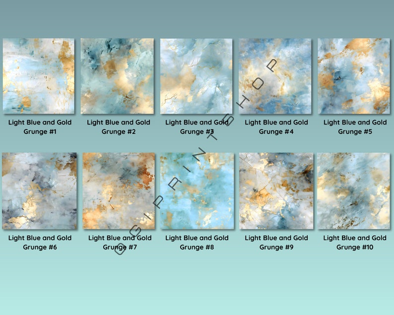 24 Light Blue and Gold Grunge Seamless Patterns for Commercial Use ...