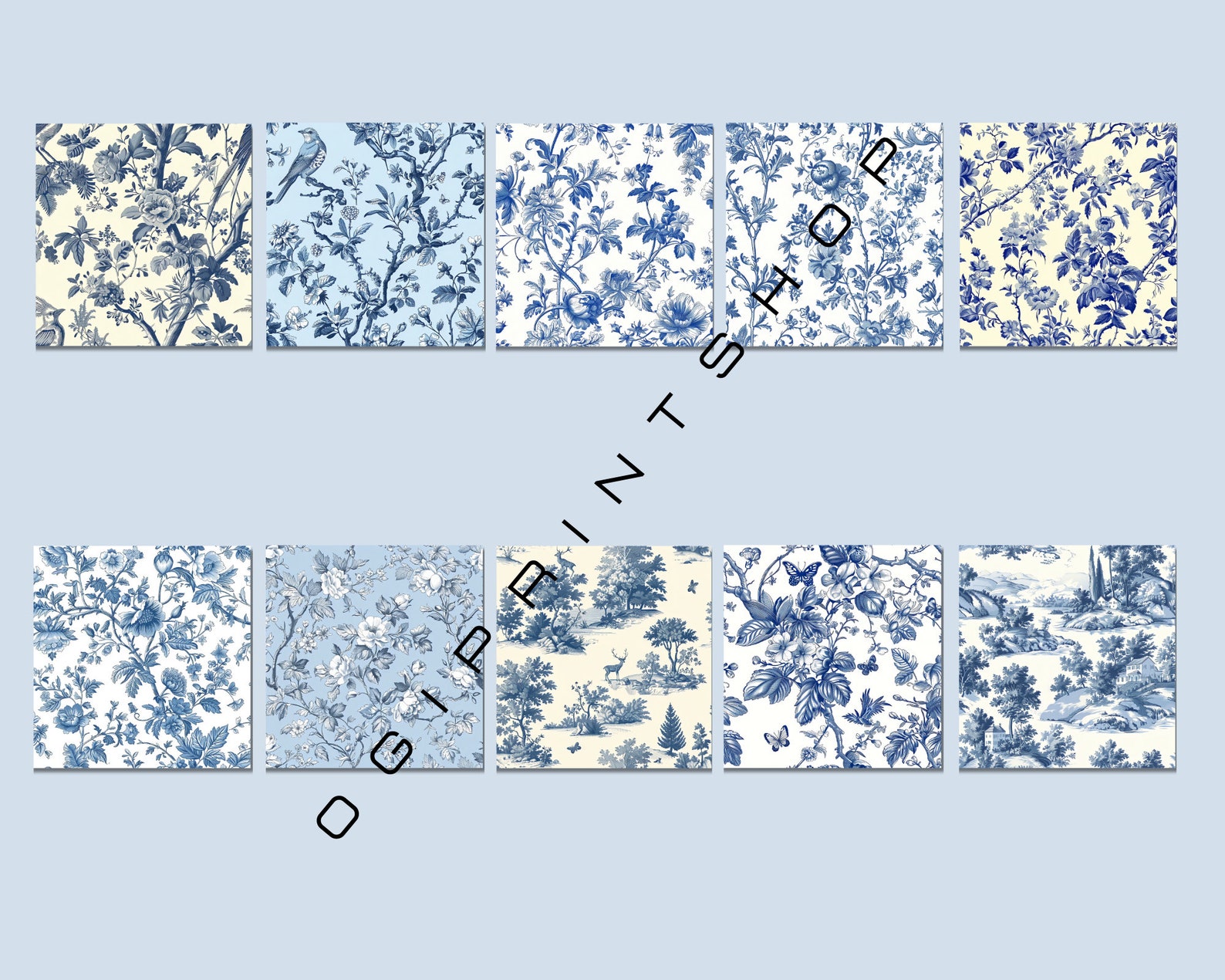 30 Vintage French Blue Floral Toile De Jouy Seamless Textures for ...